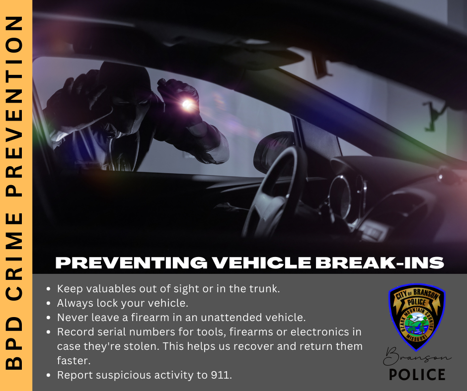 BPD Crime Prevention: Vehicle Break-ins (Branson Police Department ...