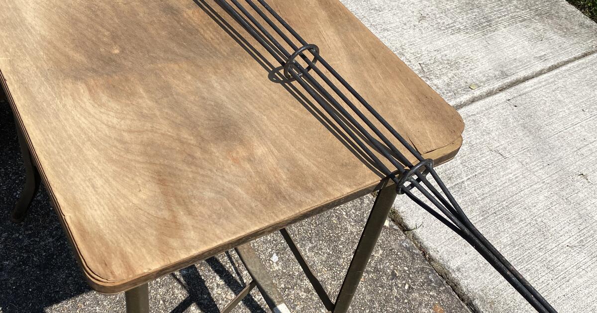 Small pots, Wooden foot rest, industrial table, wooden bench, tiki ...