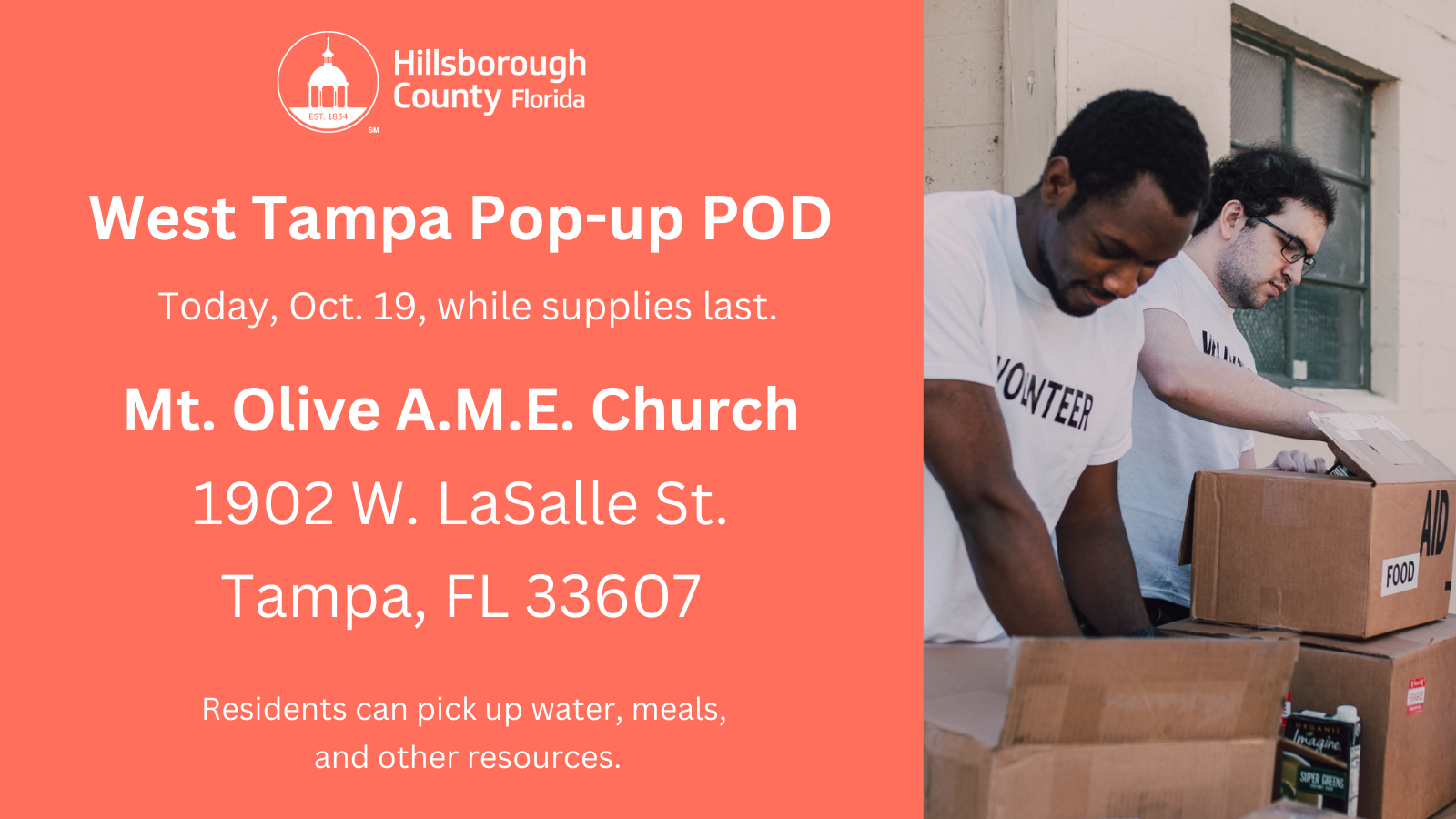 A pop-up POD in the West Tampa area will open today, October 19, while ...