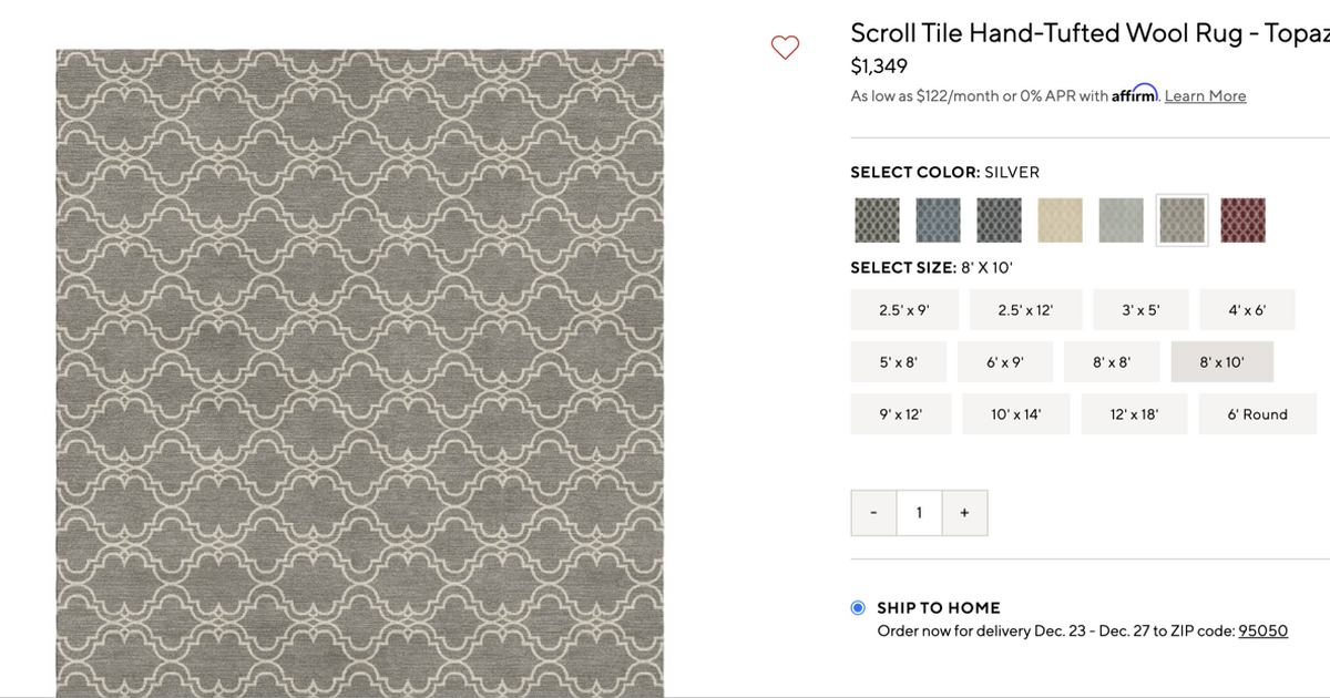 Pottery Barn scroll tile rug for $500 in San Mateo, CA | For Sale & Free — Nextdoor