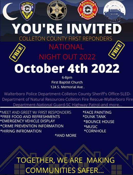 TOMORROW! YOU'RE INVITED! NATIONAL NIGHT OUT 2022! (Colleton County ...