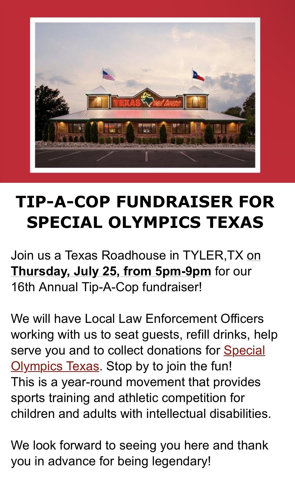 Tyler Police Department and Special Olympics is having a fundraiser Tip ...