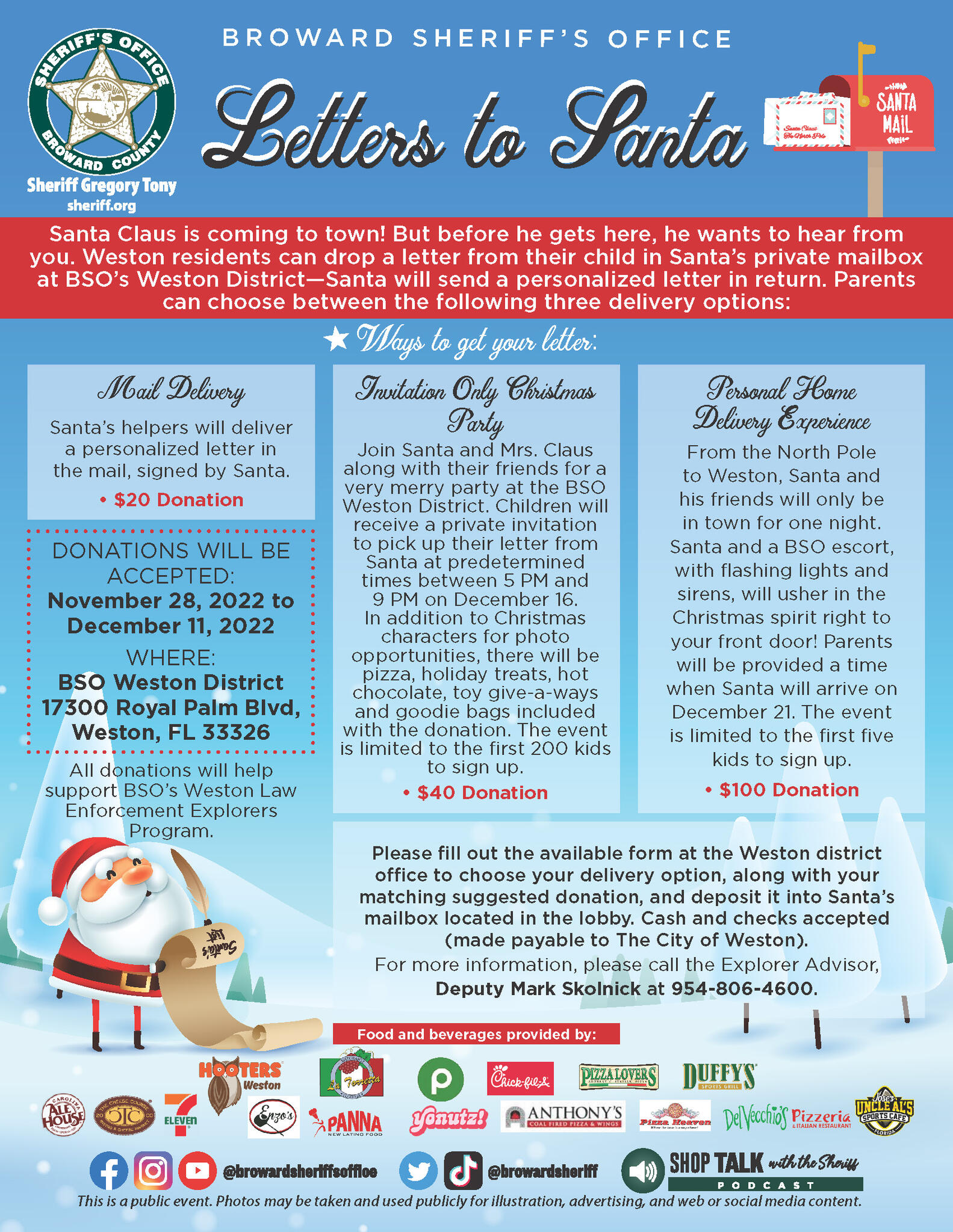 Santa Letter Exchange Program to benefit BSO Weston's Law Enforcement ...