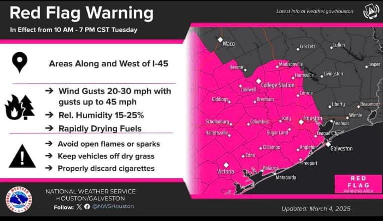 A Red Flag Warning goes into effect at 10 a. (Cypress Creek Fire/HCESD ...