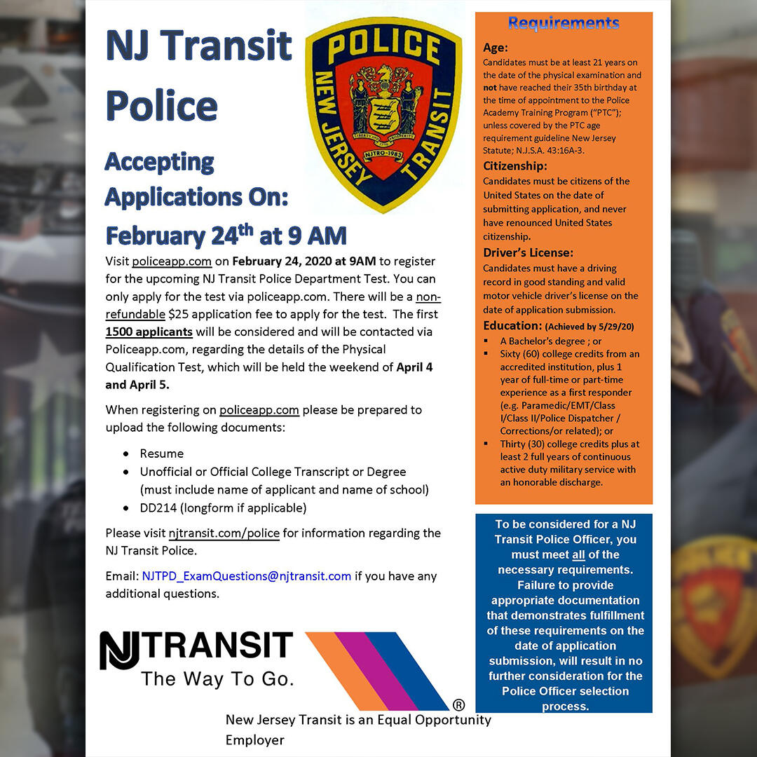 ***NJTPD Hiring Announcement*** (New Jersey Transit Police Department ...