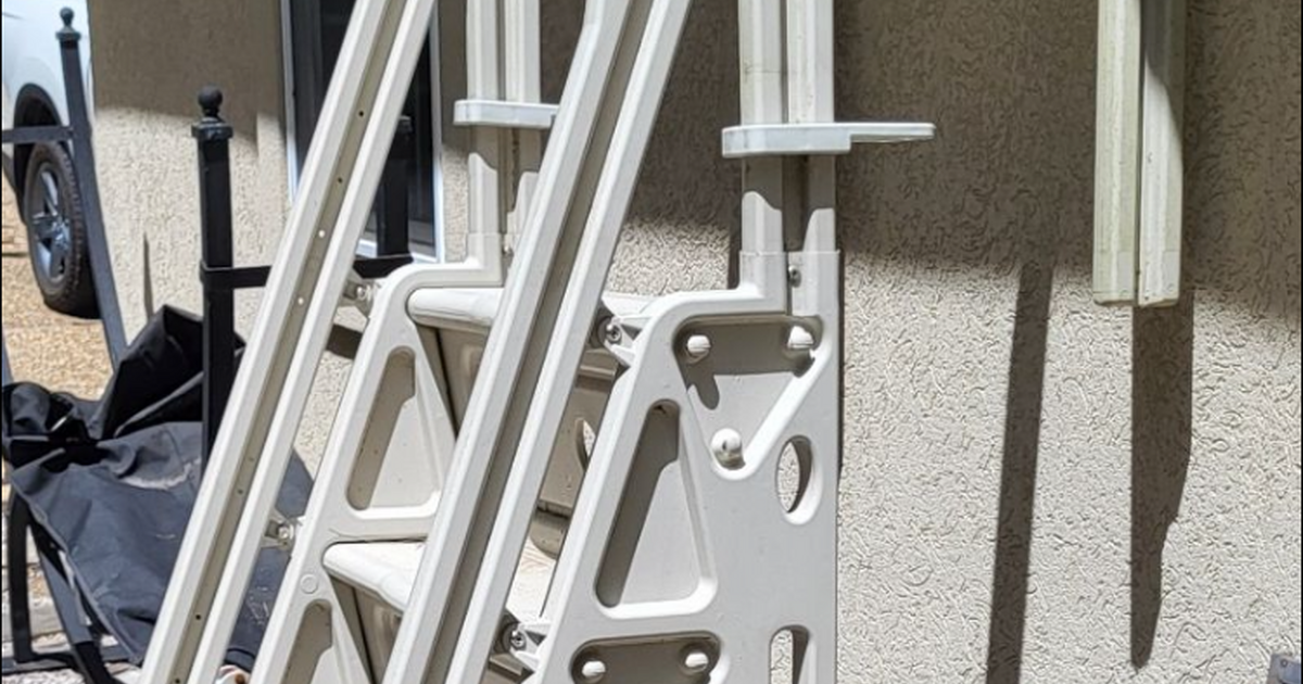 Steps for above the ground pool. Works with a 4 ft deep pool for $200 ...