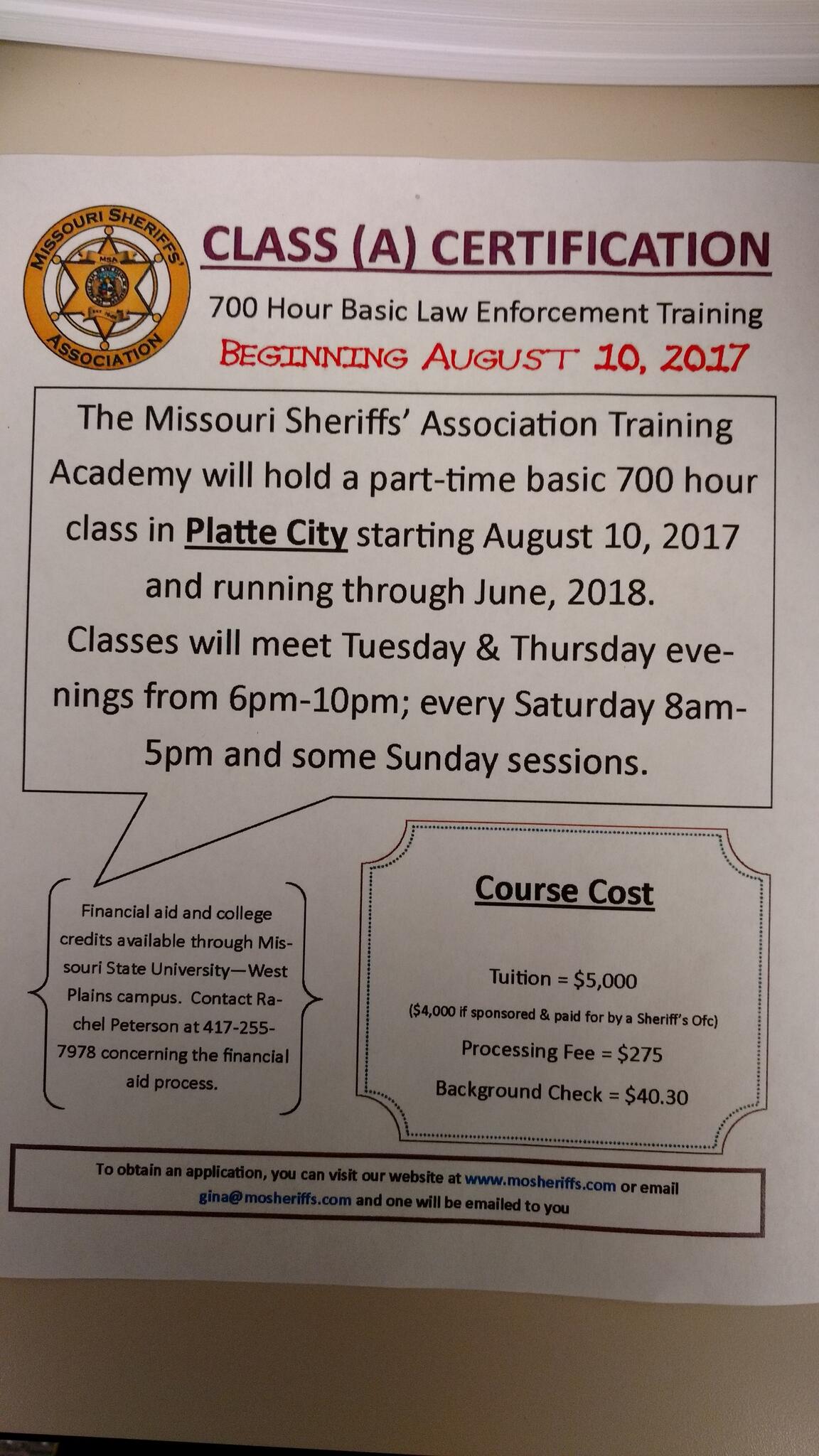 Platte County Sheriffs Office To Host 700 Hour Basic Law Enforcement