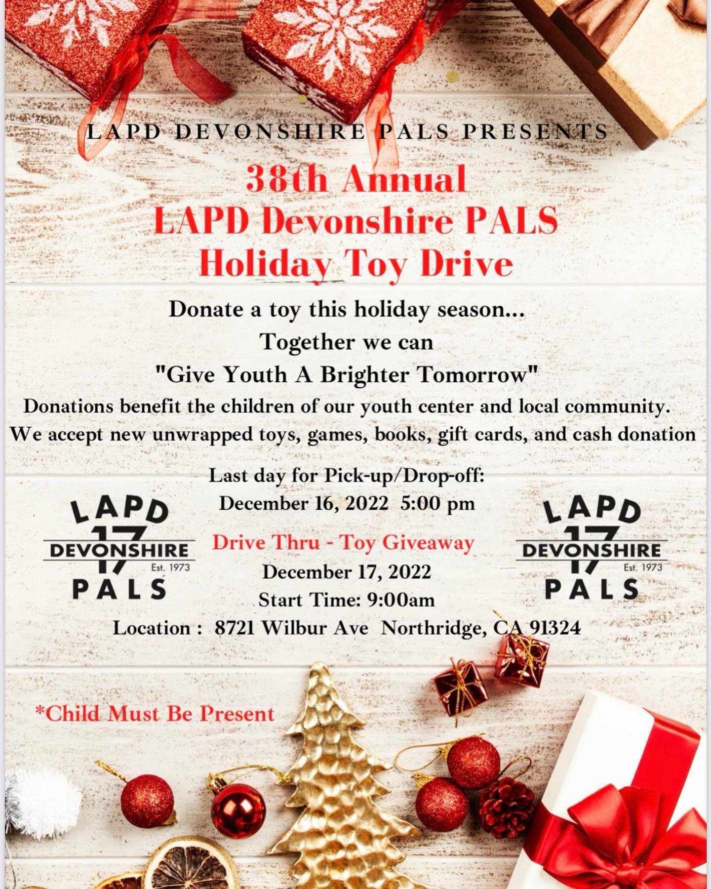**LAPD Devonshire PALS Holiday Toy Drive - Saturday, 12/17 @ 9 AM ...