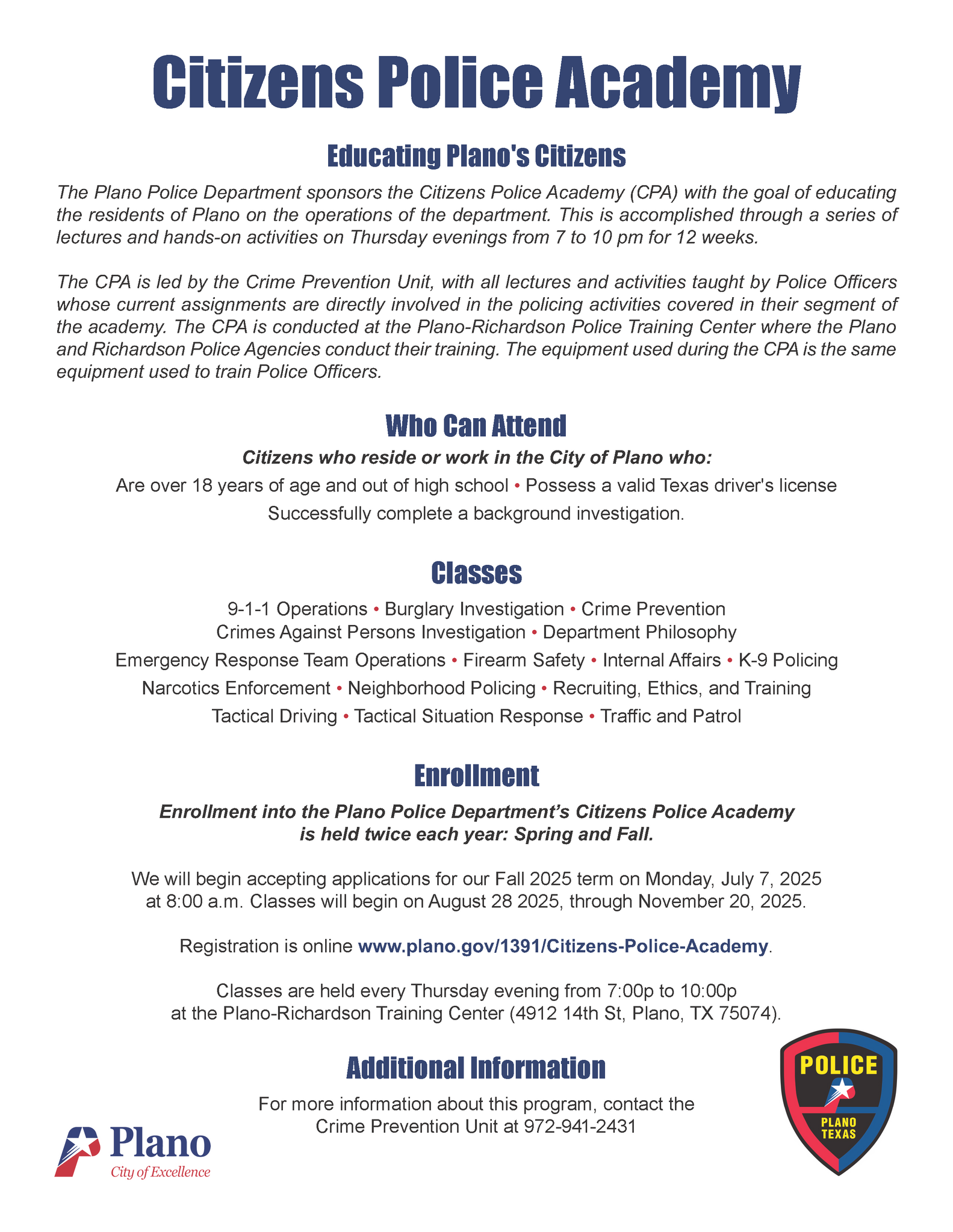 🚨 UPCOMING CITIZEN POLICE ACADEMY REGISTRATION🚨 (Plano Police ...