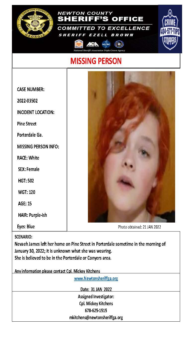 MISSING PERSON: Nevaeh James (Newton County Sheriff's Office ...