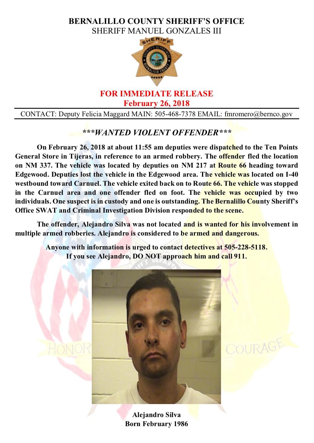 UPDATE ****Wanted Violent Offender**** (Bernalillo County Sheriff's ...