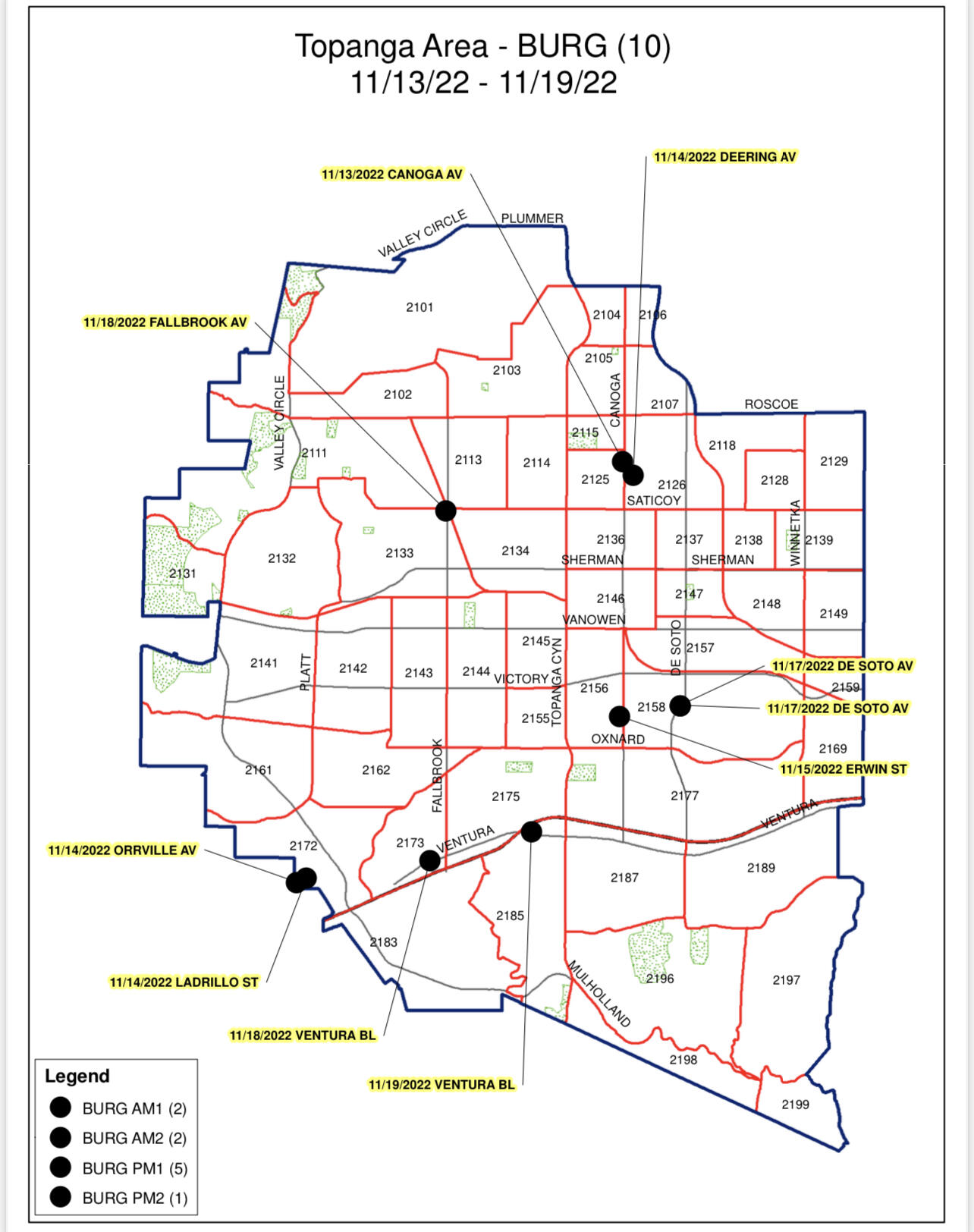 LAPD TOPANGA DIVISION WEEKLY CRIME MAPS (Los Angeles Police Department ...