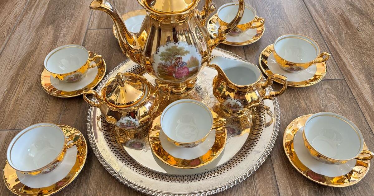 Vintage 22k gold hand-painted JWK Bavarian porcelain 17 piece Tea Set ...