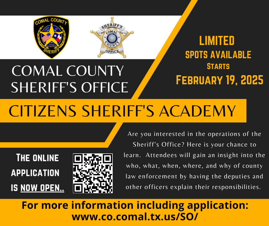 Registration Now Open: Comal County Sheriff’s Office Citizen's Sheriff ...