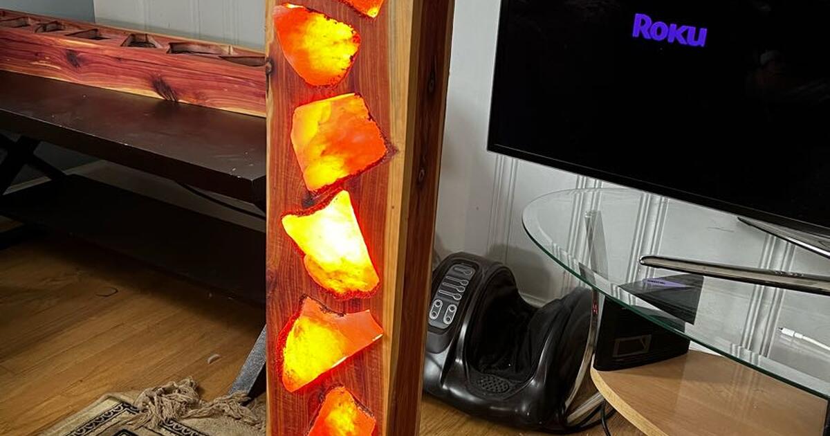Himalayan salt lamp on cedar stand for $500 in Lincroft, NJ | For Sale ...