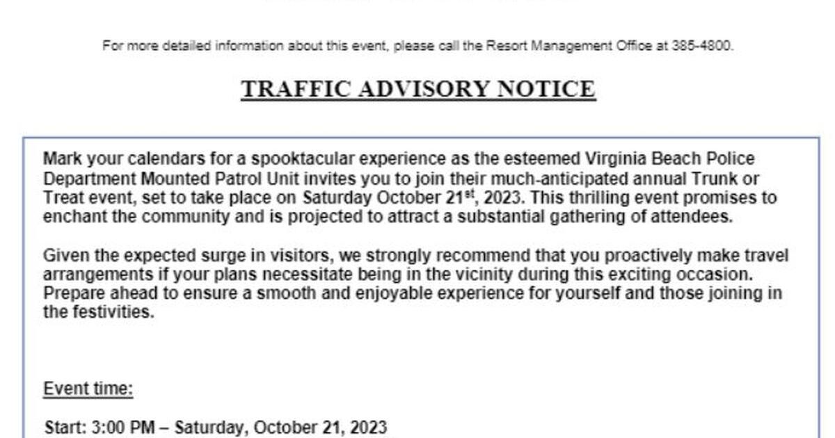 ⚠️ REMINDER: Traffic Advisory Notice for Saturday, October 21, 2023 for ...