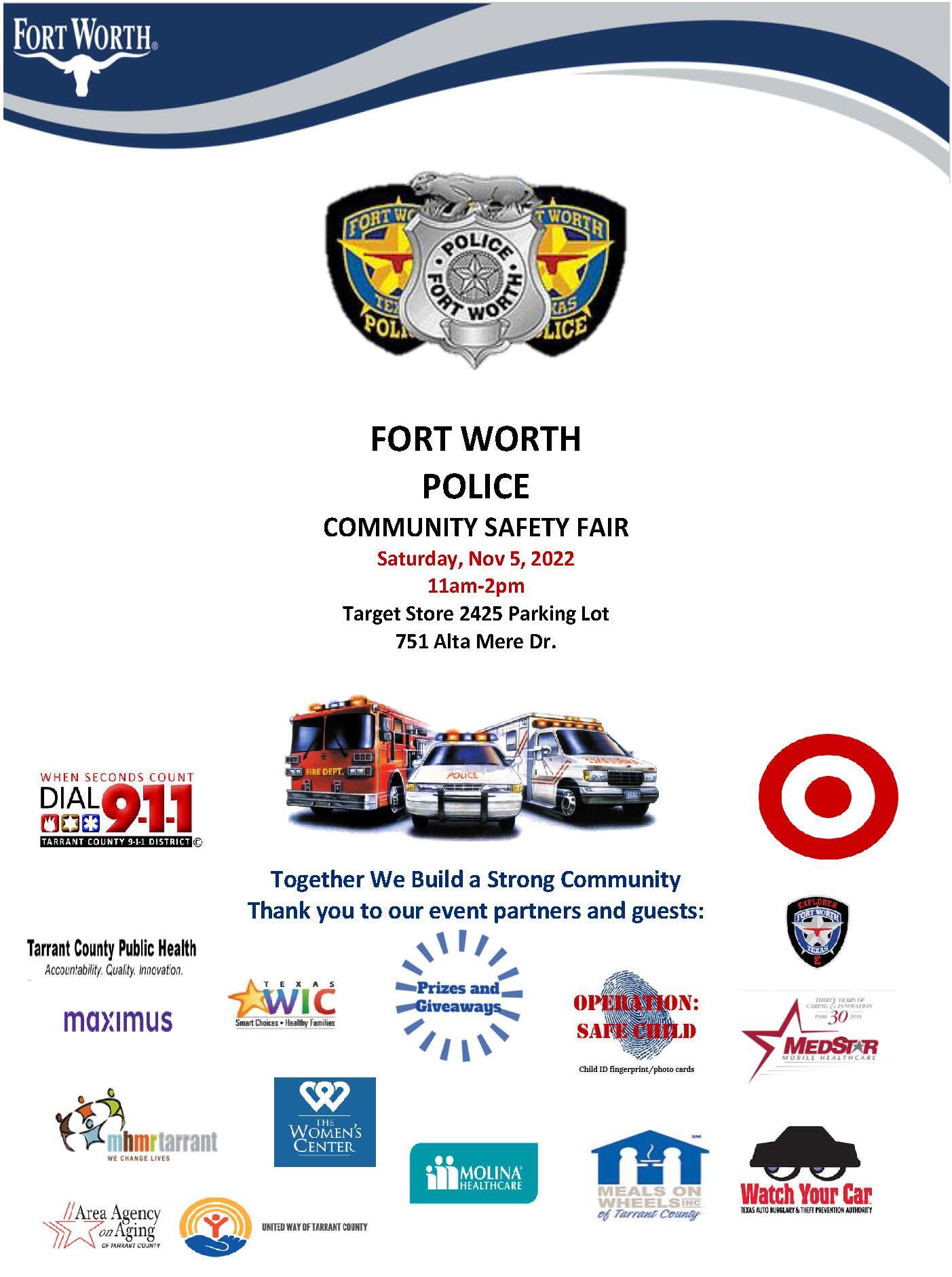 Community Safety Fair Safety, Saturday Nov. 5th. (Fort Worth Police ...