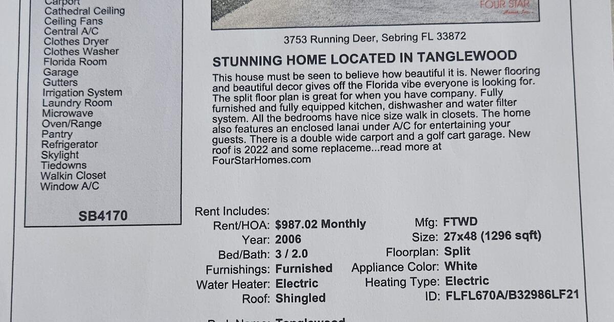 Stunning Home in Tanglewood for $98500 in Sebring, FL | For Sale & Free ...