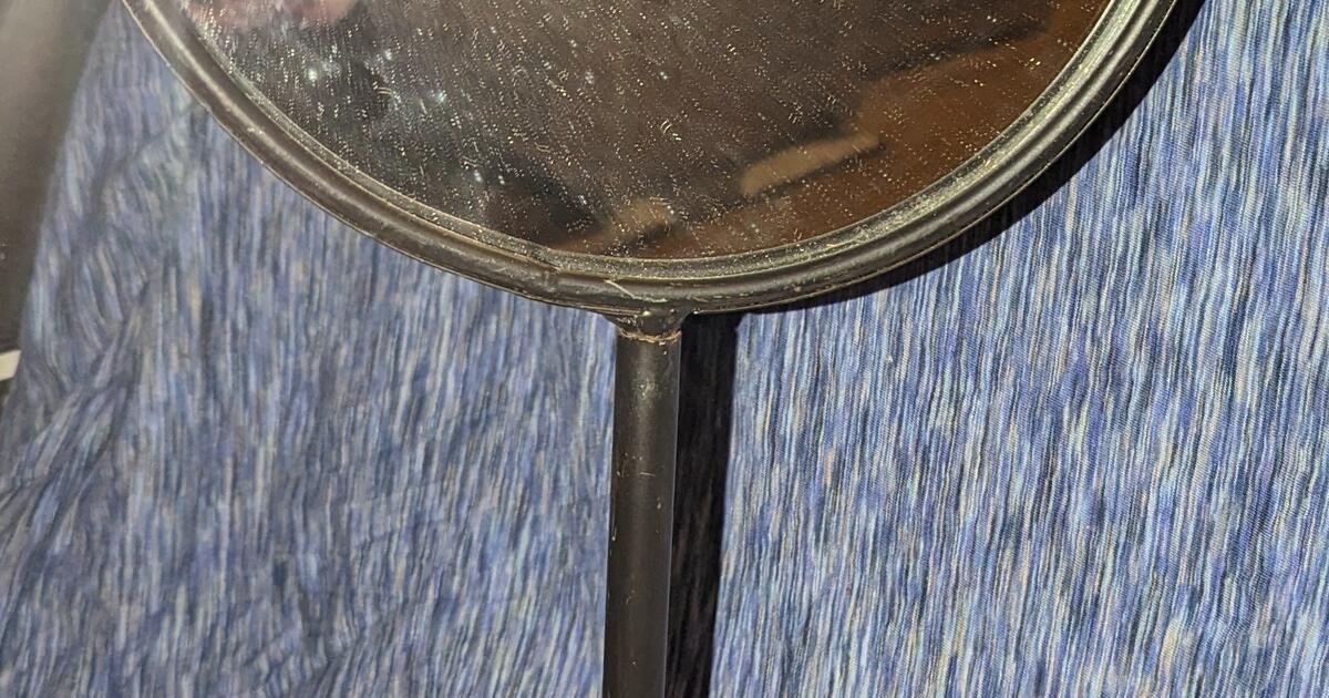 Vintage Black Iron Flip (Open To Make Two Mirrors) Mirror On A Stand ...