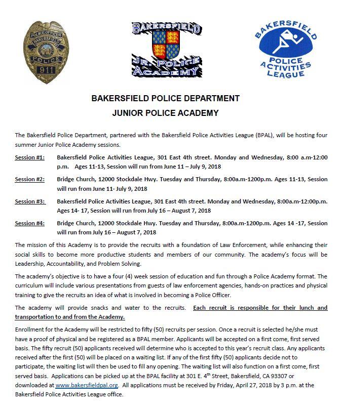 JUNIOR POLICE ACADEMY LOOKING FOR RECRUITS (Bakersfield Police ...
