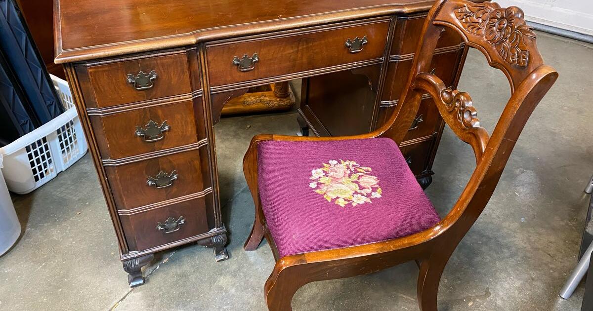 Antique desk with embroidered chair for $135 in Fort Wayne, IN | For ...