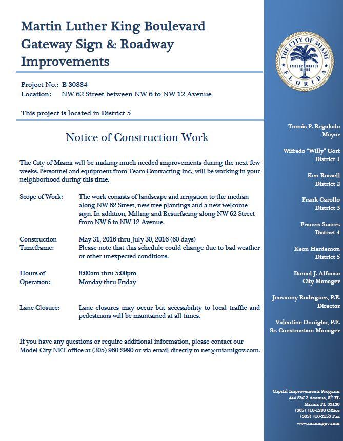 Martin Luther King Blvd Gateway Sign & Roadway Improvements / Notice of ...