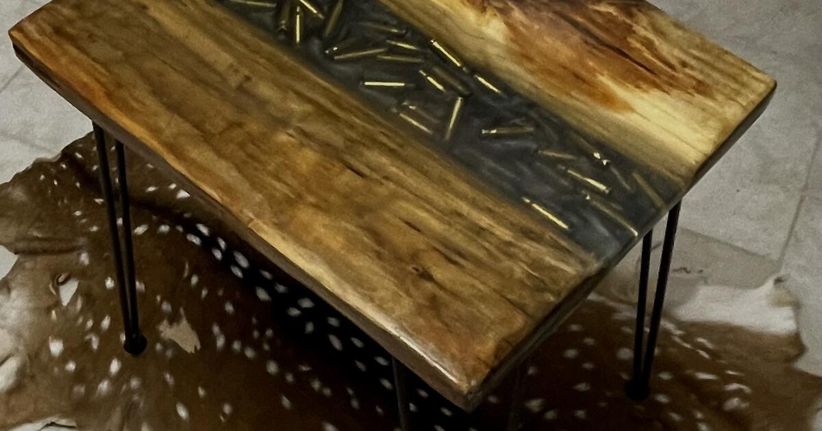 Wood & Graphite Epoxy Resin End Tables inlaid with bullet casings for ...