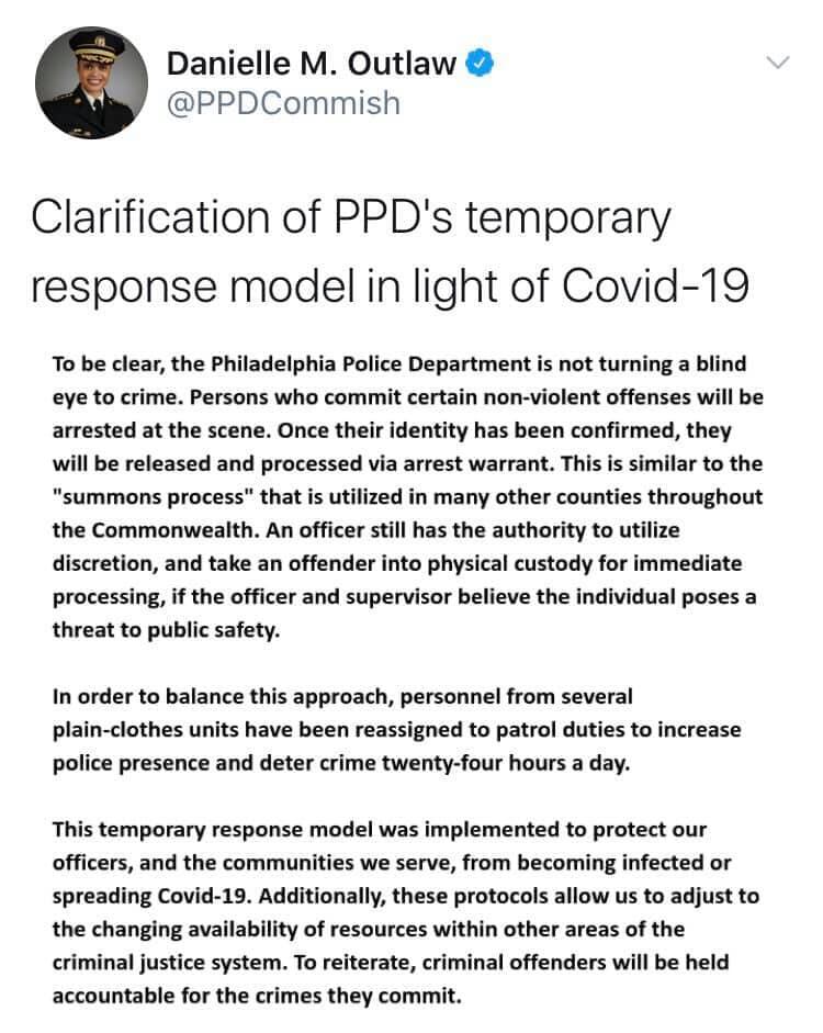 PPD Commissioner Danielle Outlaw's Clarification of PPD's temporary ...