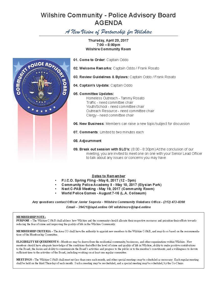 Wilshire Community Police Advisory Board (C-PAB) (Los Angeles Police ...