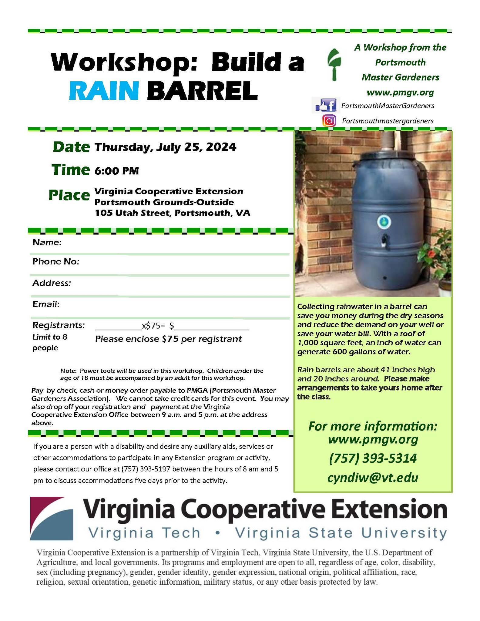 Portsmouth Master Gardeners: Rain Barrel Workshop - July 25 - 6 p ...