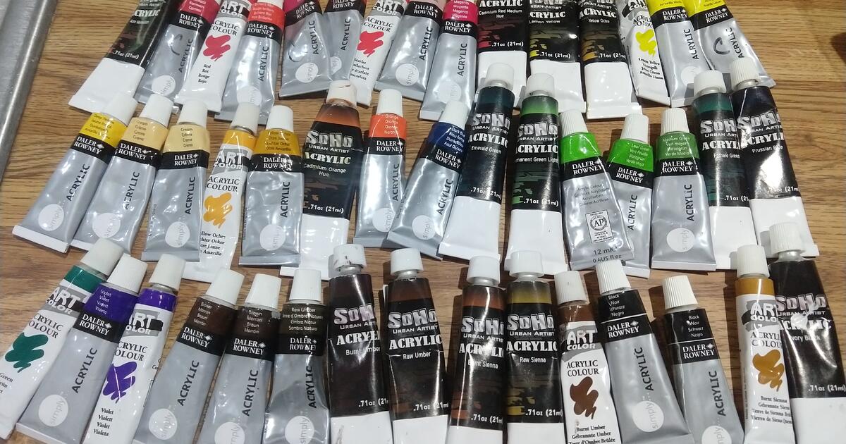Acrylic Paint in tubes, slightly used. 45 various colors in tubes for ...