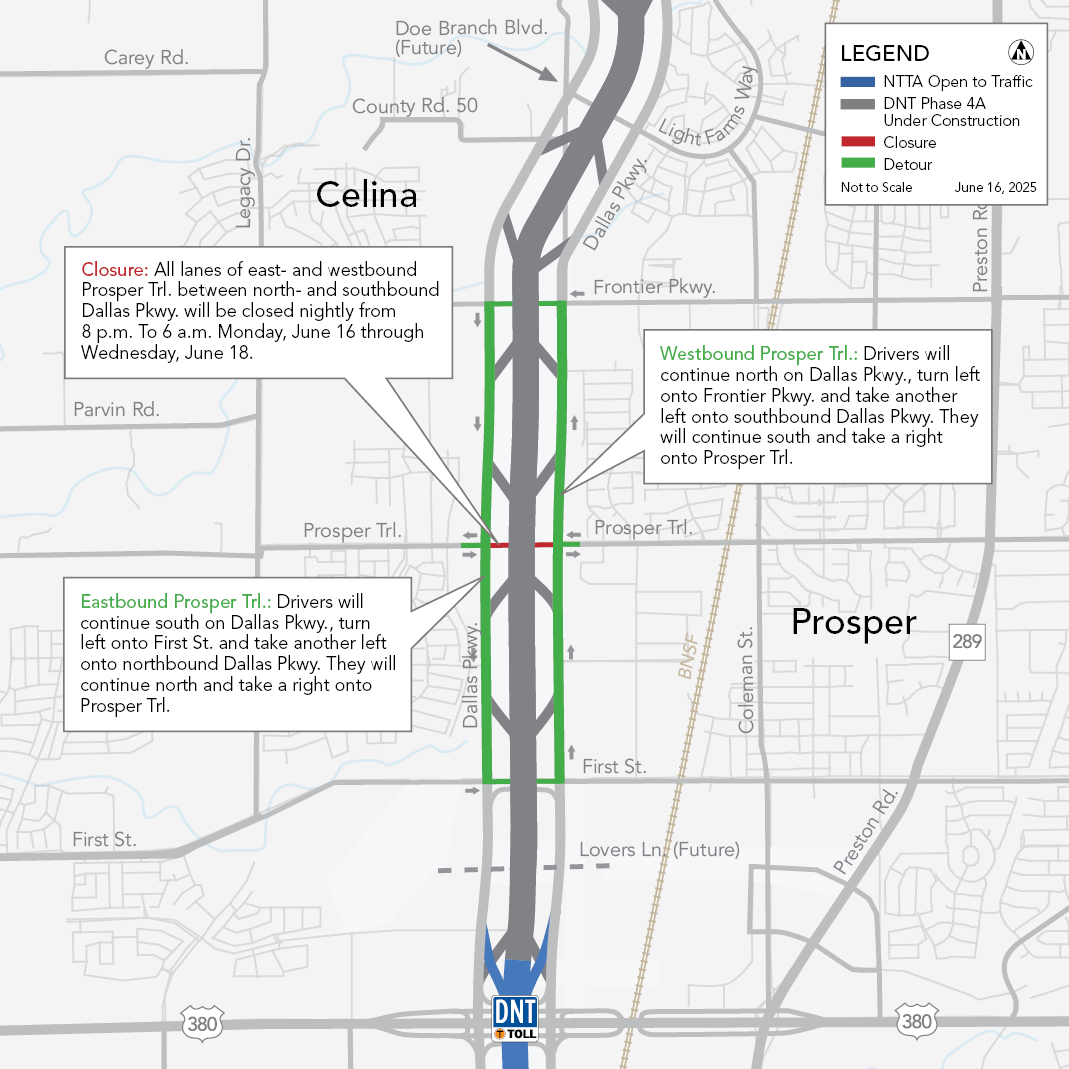Nightly overnight closure for Dallas North Tollway Extension Project in ...
