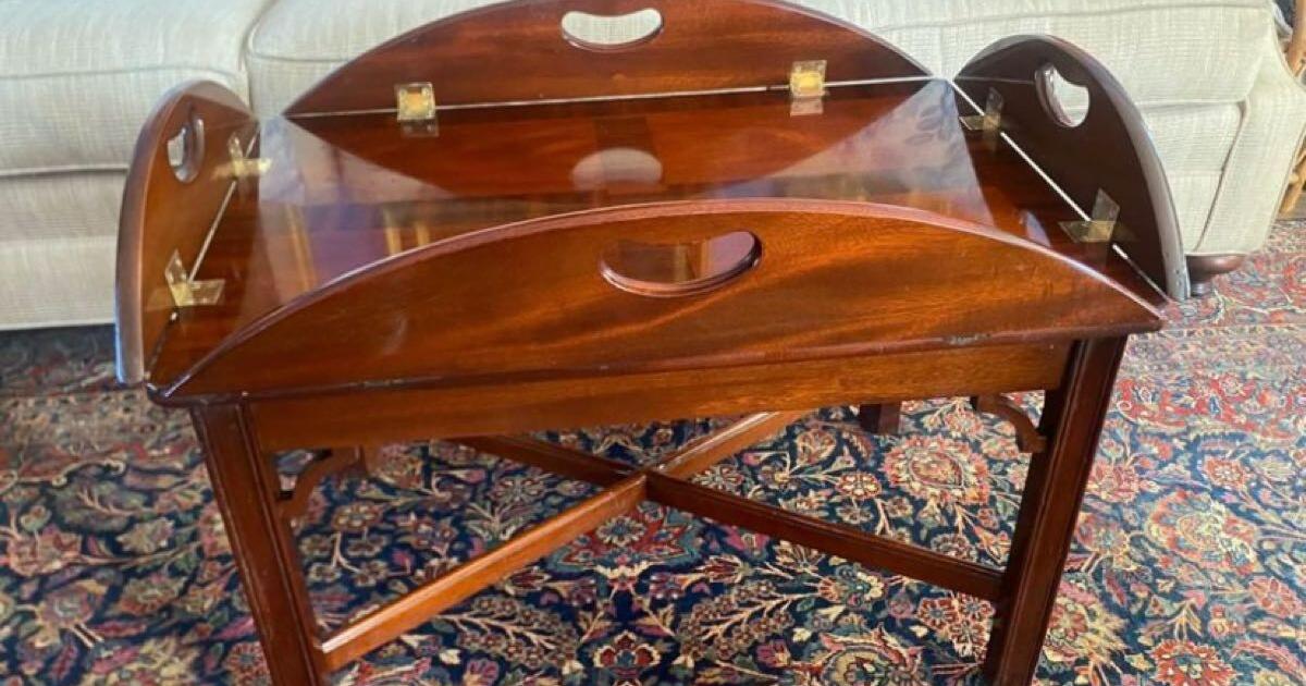 Coffee Table Butlers Table Mahogany Inlays & Brass Hand Crafted USA ...
