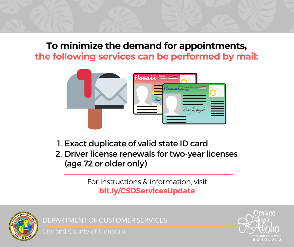 Driver licensing mail-in options (City and County of Honolulu ...