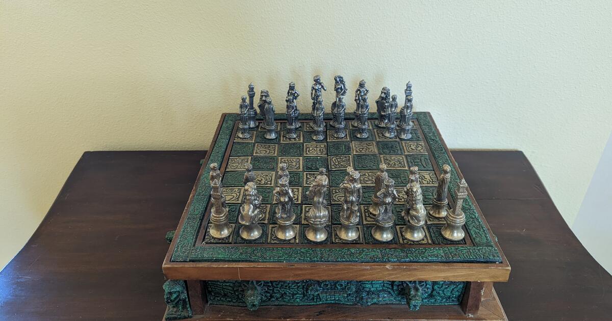 Chess and checker board with pewter chess pieces for $45 in Irvine, CA ...