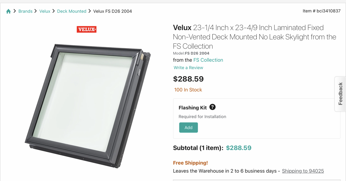 Velux Skylight new in box with flashing kit for $230 in Woodside, CA ...