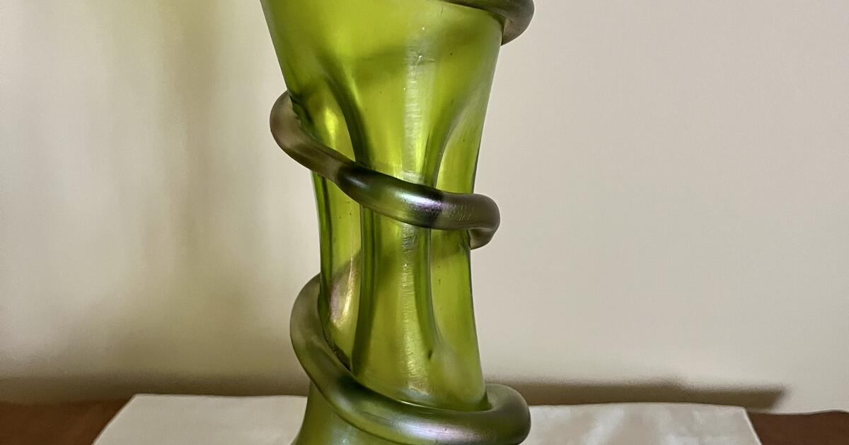 Loetz Rindskopf Art Nouveau Glass Vase Green Iridescent Snake Serpent ...