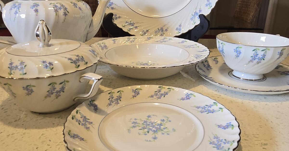 Royal Tettau Forget Me Not Pattern China Dinnerware Set silver trimmed ...