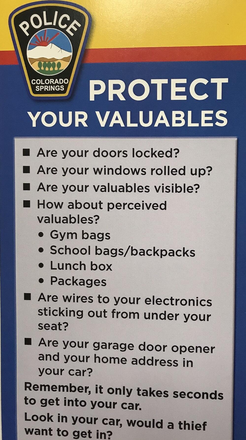 Prevent Car Break Ins Colorado Springs Police Department — Nextdoor