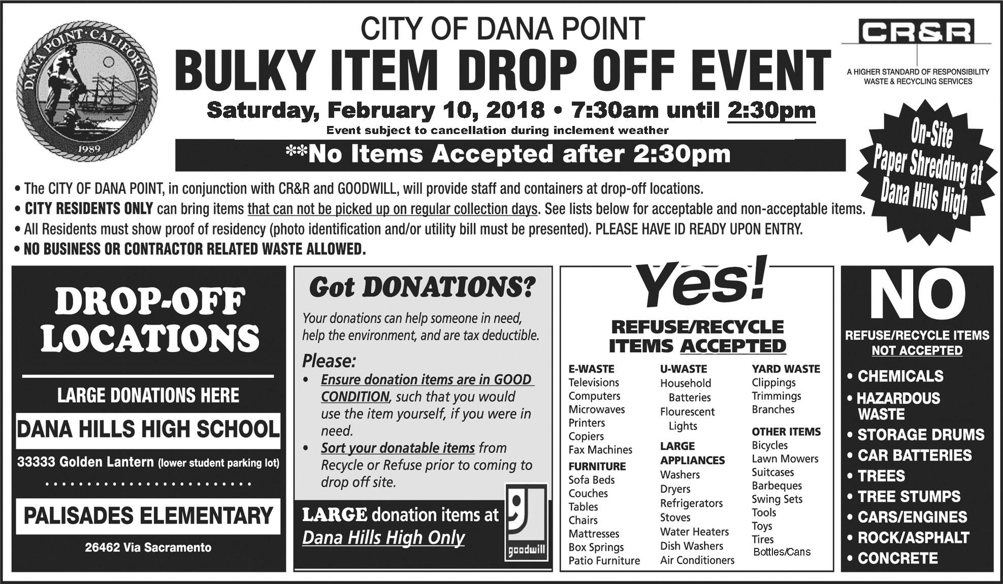 Bulky Item Drop Off Event (City of Dana Point) — Nextdoor — Nextdoor
