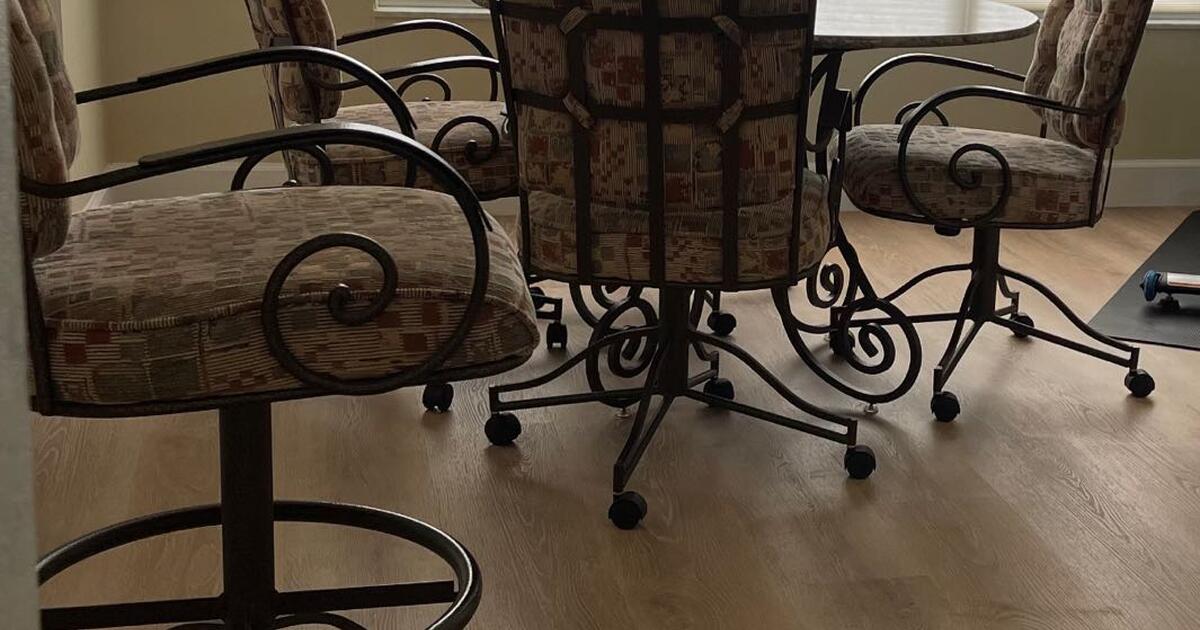 Marble top cafe dining set with 4 chairs and two barstools for $200 in ...