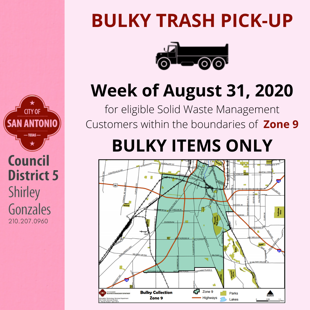 Bulky trash pick-up beginning Monday, August 31. (City of San Antonio ...