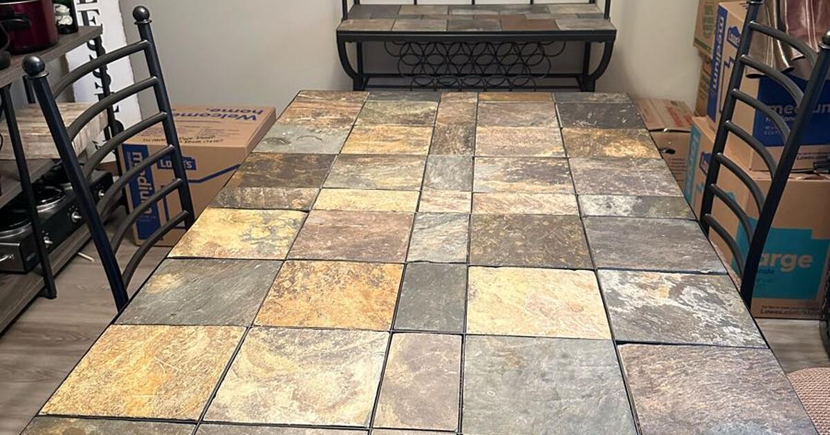 6 piece slate dining room set with bakers rack and matching coffee and ...