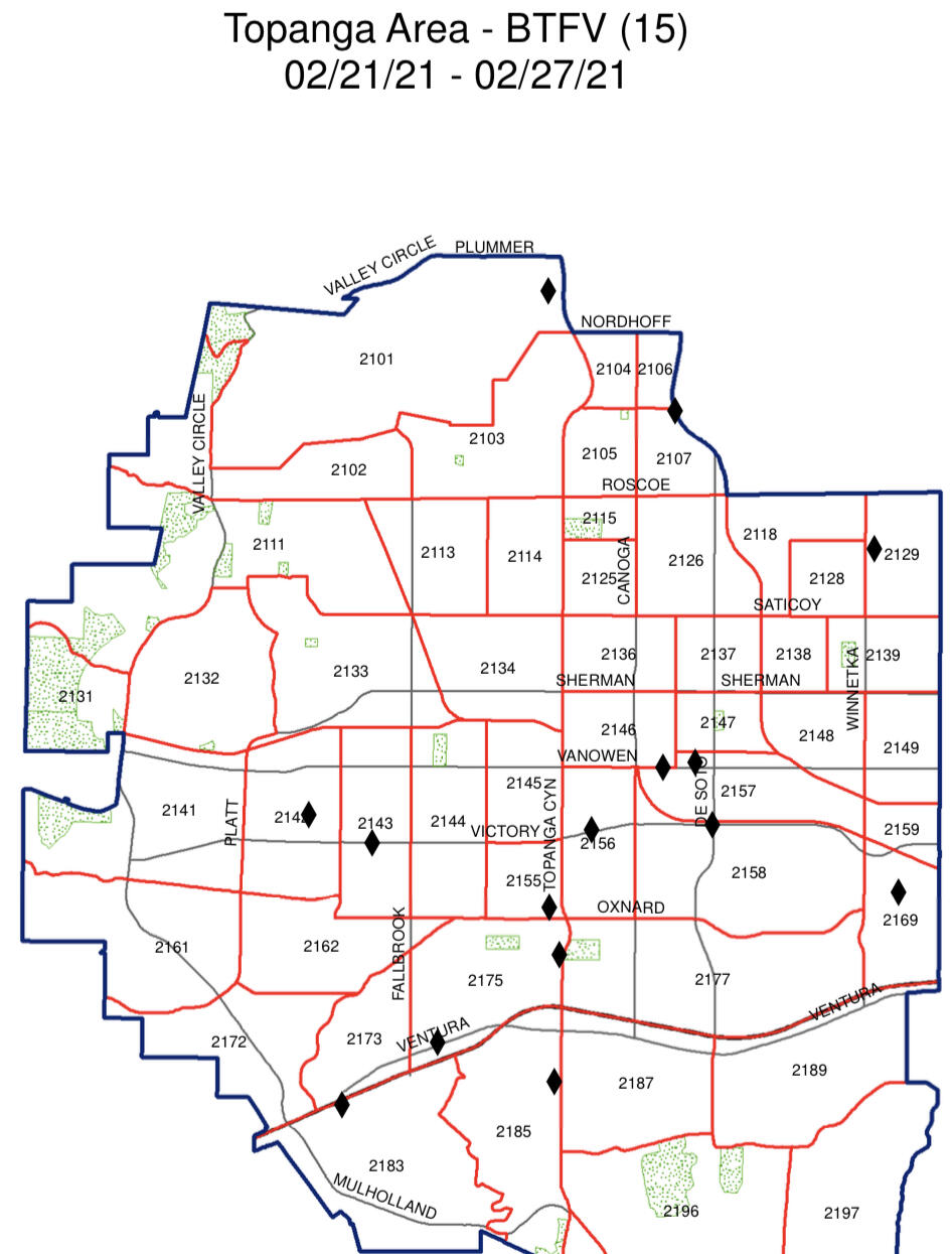 LAPD TOPANGA DIVISION weekly crime maps (Los Angeles Police Department ...