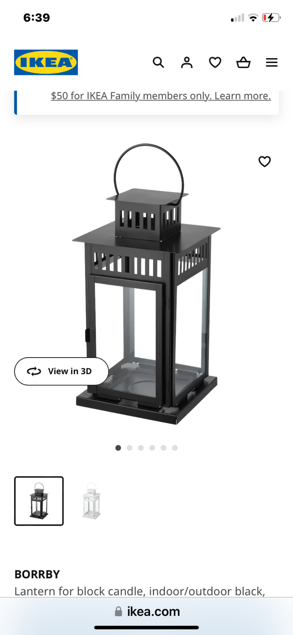 NEW Large IKEA BORRBY Lantern, black. 17 1/4" tall, in box, perfect new ...