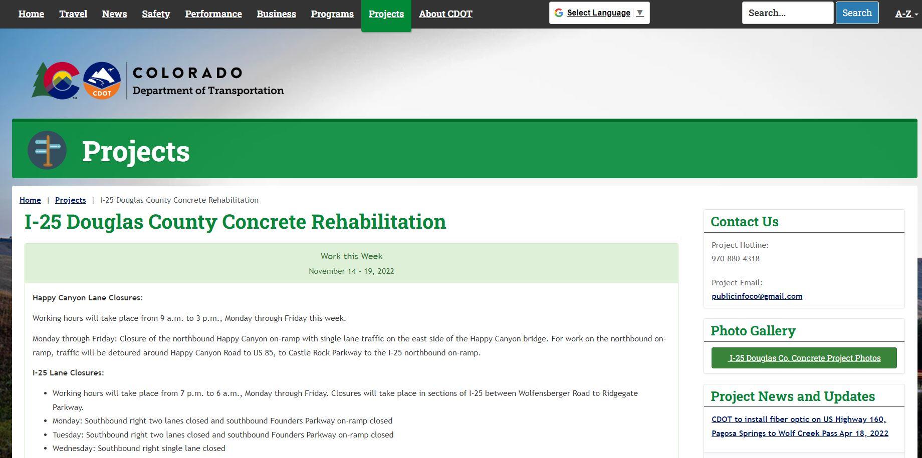 The Colorado Department of Transportation (CDOT) continues work for the I-25 Douglas County ...