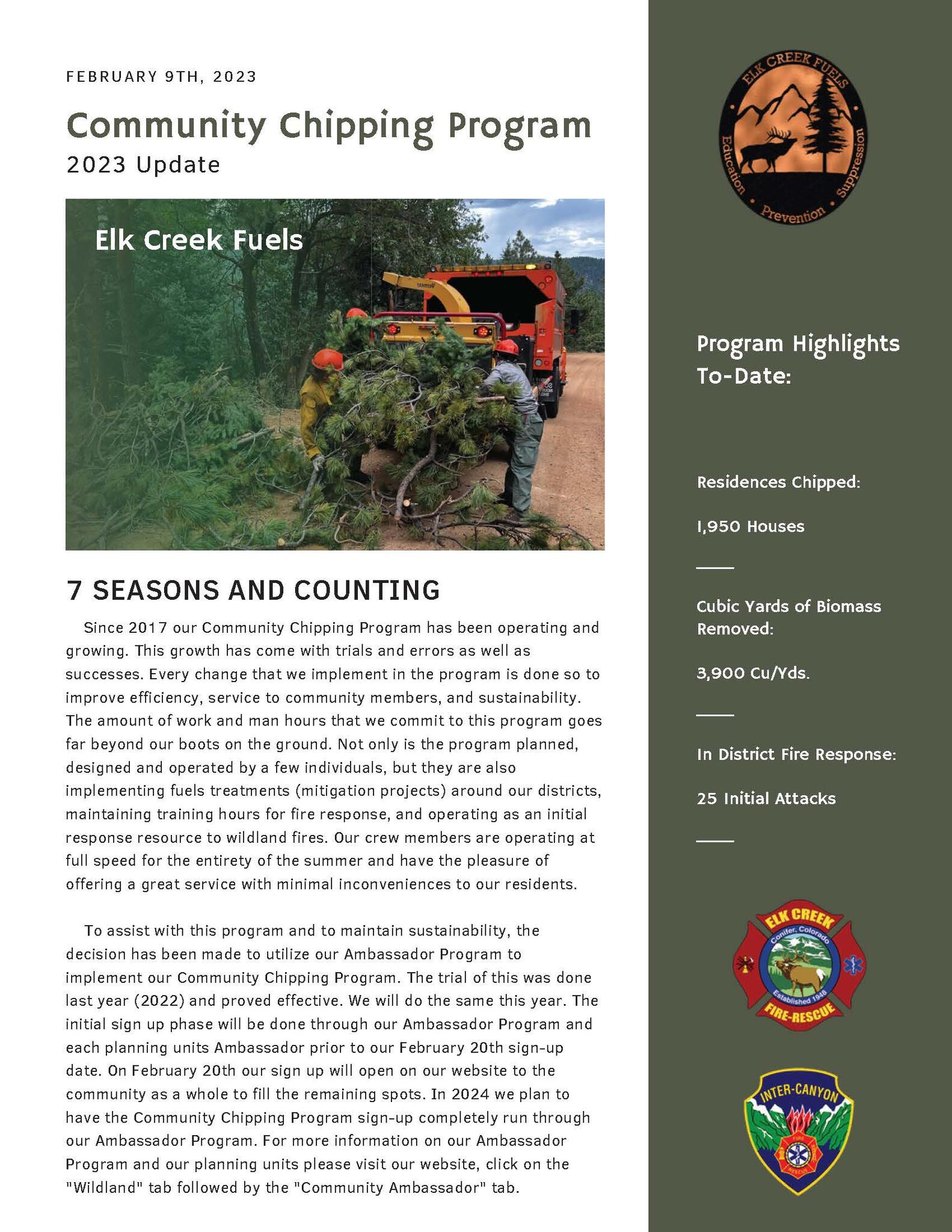 Registration for the Inter-Canyon and Elk Creek Fire Protection Districts Community Chipping ...