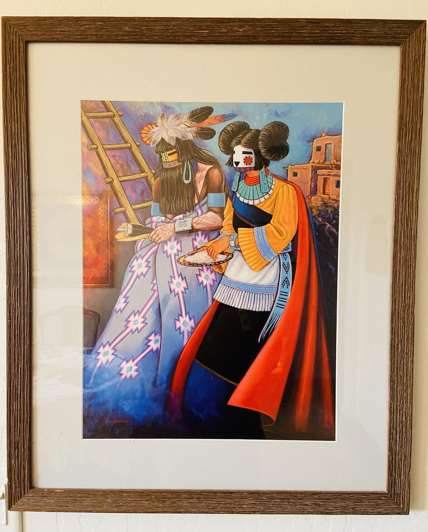 Hopi Framed Pueblo Turtle Kachina & Butterfly Maiden - Anthony Honahnie ...