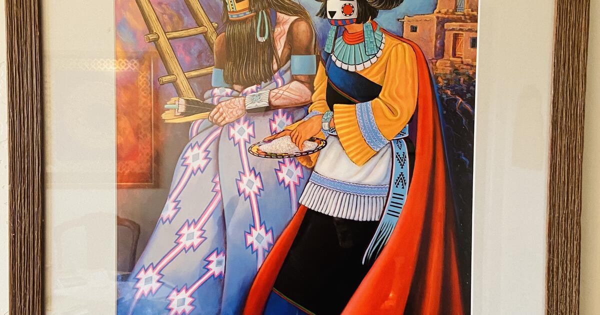 Hopi Framed Pueblo Turtle Kachina & Butterfly Maiden - Anthony Honahnie ...