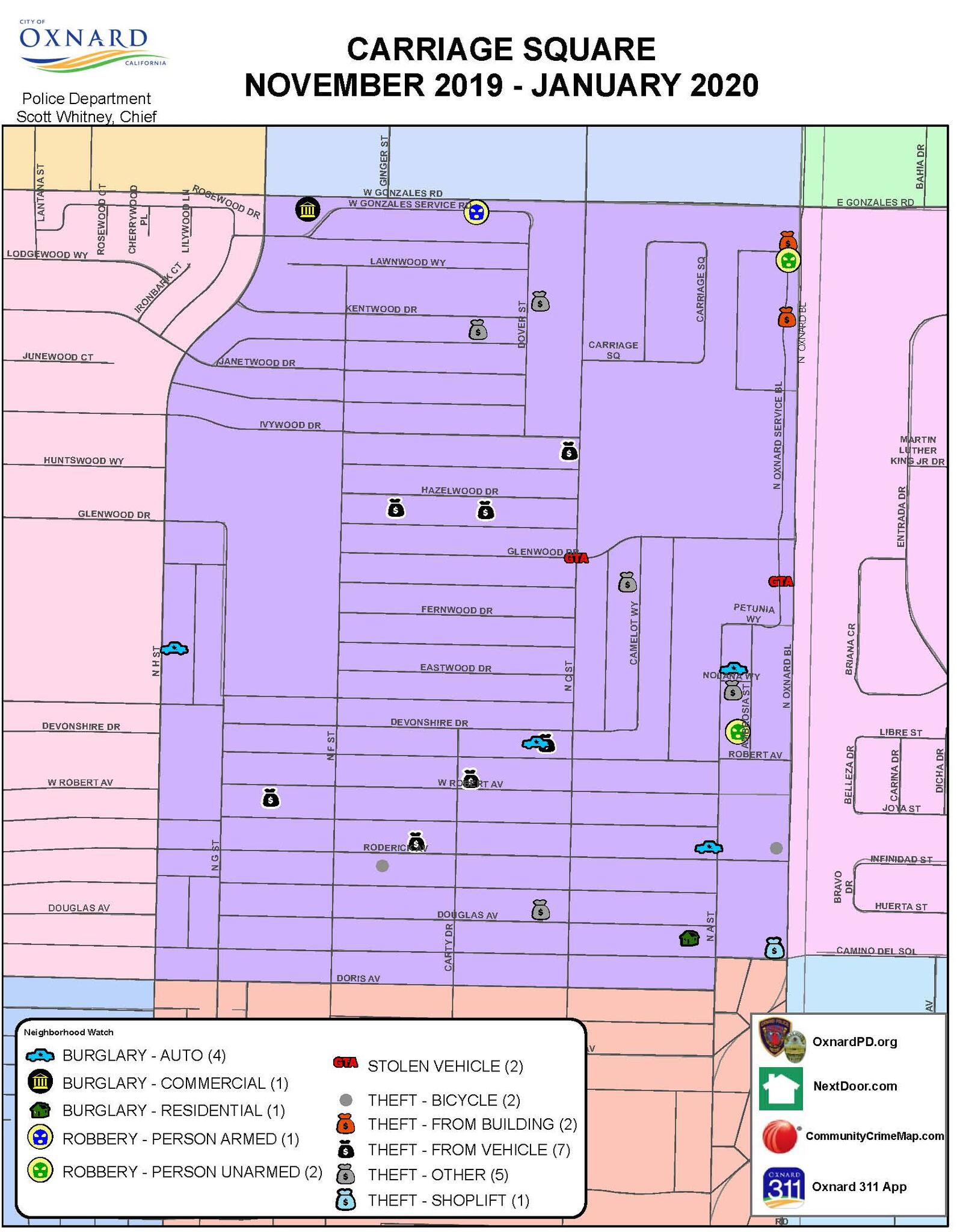 Carriage Square Crime Map November 2019 - January 2020 (Oxnard Police ...